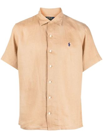 Polo Ralph Lauren chemise en lin &agrave; logo Polo Pony - Marron