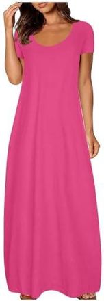 Generic AMDOLE Robes maxi pour femmes UK Robes longues &agrave; manches courtes d&eacute;t&eacute; pour dames Robe d&eacute;contract&eacute;e &agrave; col rond unie Robe d&eacute;t&eacute; &eacute;lastique Coupe ample V&ecirc;t