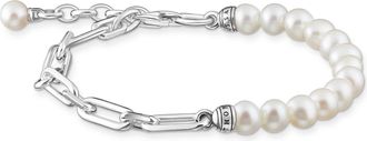 Thomas Sabo Thomas Sabo Damen Armband Glieder und Perlen Silber, 925er Sterlingsilber, mit weißen Süßwasserzuchtperlen, Länge: 16-19 cm, A2031-167-14-L19V