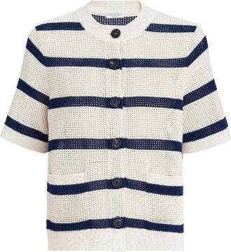 Brunello Cucinelli Femme, Pulls, Beige, Taille: 48 FR Cardigan Court Manches Courtes Coton Ray&eacute;
