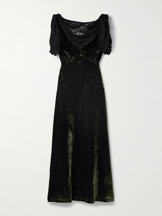 Sea New York Norabelle Maxikleid Aus Samt In Knitteroptik Mit Spitzeneinsatz - Grün