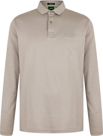 HUGO BOSS Pirol Poloshirt f&uuml;r Herren, Lang&auml;rmlig (Braungrau)