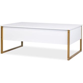 Menzzo Table basse rectangulaire 60x90cm en bois m&eacute;lamin&eacute; blanc - Pieds en m&eacute;tal dor&eacute; - &Eacute;l&eacute;gante pour salon moderne