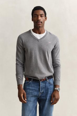 GANT Herren Klassischer V-Neck Pullover aus Baumwolle (XXXL) DARK Grau MELANGE