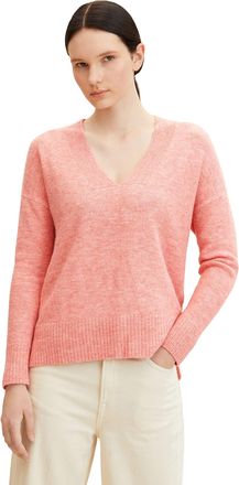 Tom Tailor Damen Basic Pullover mit V-Ausschnitt 1033309, 30562 - Peach Pink Melange, M
