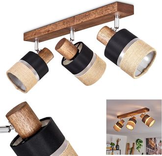 HOFSTEIN Deckenleuchte Fallhagen, moderne Deckenlampe aus Holz/Metall/Leinen in Dunkelbraun/Chrom/Natur/Schwarz, Leuchte 3-flammig, skandinavisches Design m. v