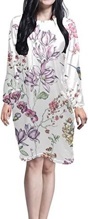 Coloranimal Chemise de nuit longue &agrave; manches longues avec poche, pour femme, taille S &agrave; 4XL, Fleur de lotus., M