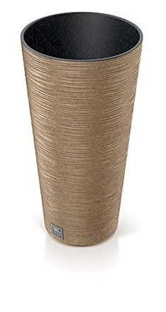 Prosperplast Pot de Fleurs 2 en 1 avec Pot int&eacute;rieur - en Plastique - Aspect Bois ondul&eacute; - Diam&egrave;tre : 25 cm - Marron