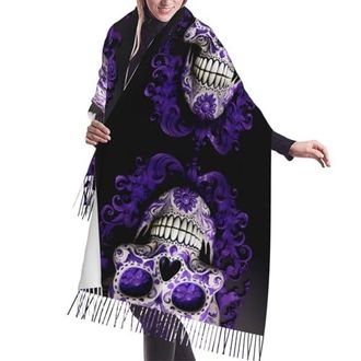 Generic Fleur Violette Et Cr&acirc;ne DHorreur En Sucre Femme &Eacute;charpe Grande Scarf Avec Gland Foulard Pour Automne Mariage Soir&eacute;e Hiver