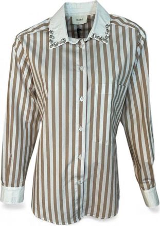 Vicolo Femme, Blouses et Chemises, Beige, Taille: 40 FR Rf0004 Bluse mit Streifen Strass