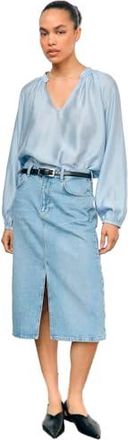 Object Neck Top Objheidi L/S Lo T-Shirt à col en V Noos, Bleu Cornflower, 36 Femmes