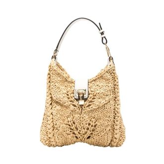 Ermanno Scervino Femme, Sacs, Beige, Taille: ONE Size Sac Shopping en Rafia avec Tissage Crochet&eacute; Main