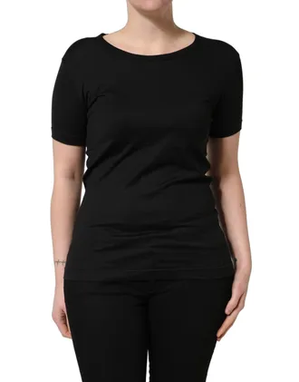 Dolce & Gabbana Womens Black Cotton Round Neck Short Sleeves T-Shirt