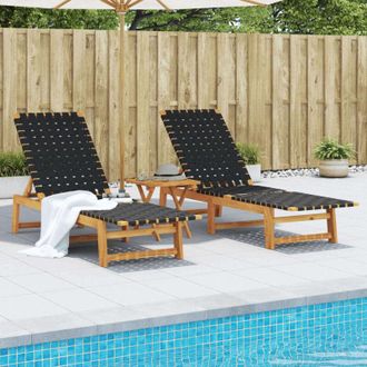 vidaXL vidaXL Sonnenliegen 2 Stk. Schwarz Massivholz Akazie und Stoff