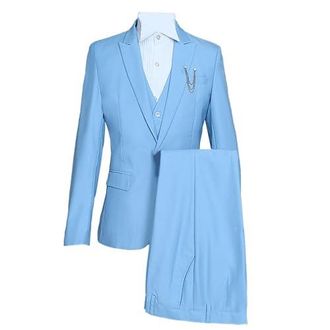 Generic Costume &agrave; revers crant&eacute; pour homme avec fermoir en m&eacute;tal, coupe ajust&eacute;e, pour mariage, bal, gar&ccedil;ons dhonneur, costume d&eacute;contract&eacute; daffaires, Bleu 4, S