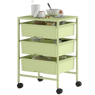 HOMCOM Chariot de rangement &agrave; 4 niveaux, chariot de cuisine avec roulettes, 3 paniers, plateau et cadre en acier, pour salon, salle de bain, bureau, 40,8 x 3