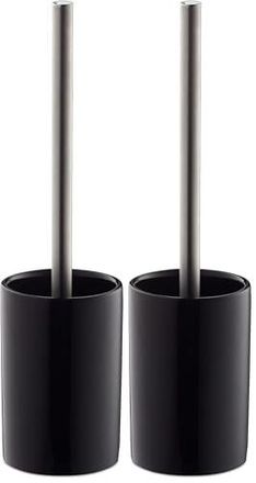 Relaxdays WC-Garnitur Keramik, WC-B&uuml;rstenhalter mit Toilettenb&uuml;rste, Wechselb&uuml;rstenkopf, freistehend, 36 cm, schwarz (Packung mit 2)