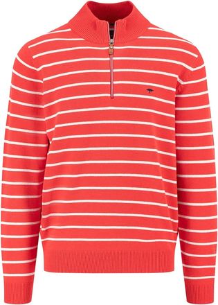 Fynch-Hatton Strickpullover aus Baumwolle mit Troyer Kragen und Streifen Poppy red/XL