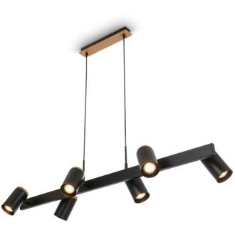 B.K.Licht B.k.licht - Briloner duta Pendelleuchte, Schwenkbar, GU10 Fassung, 6-flammig, Schwarz-Holz, 110 x 24,9 x 120 cm