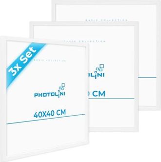 Photolini Cadre 40 x 40 bois MDF blanc, lot de 3 cadres photo pour posters et affiches, verre acrylique incassable, d&eacute;coration murale &agrave; suspendre, avec accessoi