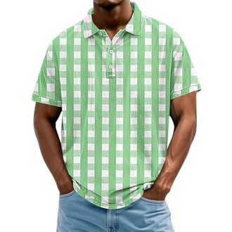 Generic Polo d&eacute;contract&eacute; &agrave; manches courtes pour homme - Polo &agrave; carreaux - Chemise de golf d&eacute;t&eacute;, rose vif, XL