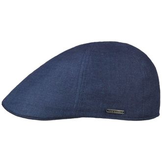 Stetson Texas Just Linen Flatcap Damen Herren Made in EU Leinen Baumwolle gef&uuml;ttert Schirmm&uuml;tze sechsgeteilt Metall-Emblem Fr&uuml;hling Sommer blau XXL (62-63 cm)