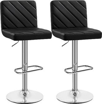 Yaheetech Lot de 2 Tabourets de Bar en Similicuir R&eacute;glables en Hauteur 92-113,5 cm Chaises de Bar avec Dossier Si&egrave;ges Pivotants Modernes Design Rayures Tabouret