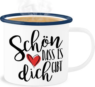 Shirtracer Emaille Becher Blechbecher - Statement Spr&uuml;che - Sch&ouml;n dass es dich gibt - 300 ml - Wei&szlig; Blau - sarkasmus spruch liebe tasse spruechen spr&uuml;chen h&auml;ferl
