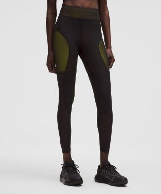 lululemon Leggings mit -Einsatz und hohem Bund SLNSH Kollektion f&uuml;r Frauen - 71 cm - Gr&ouml;&szlig;e 12 in Black/Yellow Serpentine