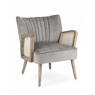 BIZZOTTO Bizzotto - Fauteuil crapaud 64x71x79 cm en tissu gris clair et rotin - virna