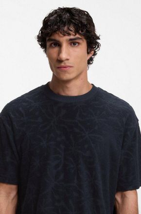 HUGO BOSS T-Shirt florales Jacquardmuster, Baumwollfrottee, Relaxed Fit