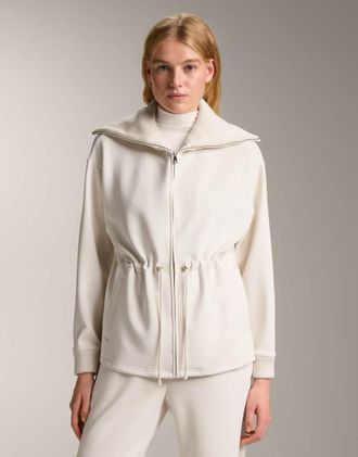 Oysho Lange, angeraute Modal-Jacke in Ecru mit verstellbarer Taille und Strickkragen-Neutral