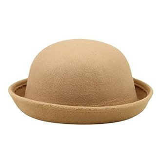 Generic Chapeau de p&ecirc;cheur &eacute;l&eacute;gant pour adulte avec bord enroulable, melon panama, chapeau de p&ecirc;cheur classique en laine, chapeau rond melon 56 cm, kaki, tail