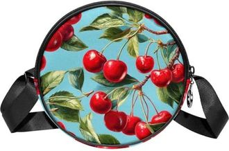 Generic Petit sac &agrave; bandouli&egrave;re rond pour femme, imprim&eacute; feuilles de cerisier avec fermeture &eacute;clair, bretelles r&eacute;glables, sac &agrave; main rond d&eacute;contract&eacute; pour fem