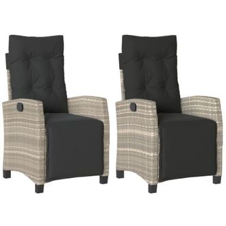 vidaXL Gartensessel mit Fu&szlig;teil 2Stk. Verstellbar Hellgrau Poly Rattan - Vidaxl