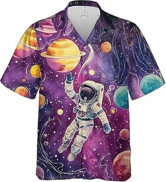 Keephen TangoDS Astronaute Hawaiian Chemise Femmes Hommes Galaxie Impression 3D Boutonn&eacute;e Chemise Casual &Eacute;t&eacute; Col Revers Manches Courtes Tops