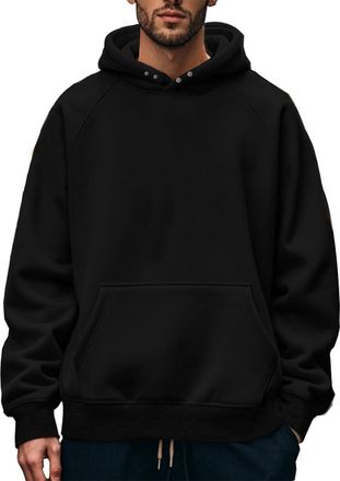 OLIPHEE Lockerer Kapuzenpullover f&uuml;r Herren Fleece Casual Hoodie Herren Herbst Winter mit Tasche Einfarbig Sweatshirt Warme Streetwear Aschwarz 3XL