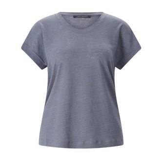 Luisa Cerano Femme, Tops, Bleu, Taille: 40 FR T-shirt col en V en jersey de lin