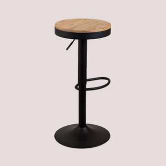 Sklum H&ouml;henverstellbarer Barhocker aus Stahl und Ulmenholz Bardder Schwarz