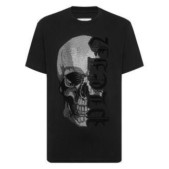 Philipp Plein Homme, Tops, Noir, Taille: M Round Neck T-Shirt Gothic Plein Stones