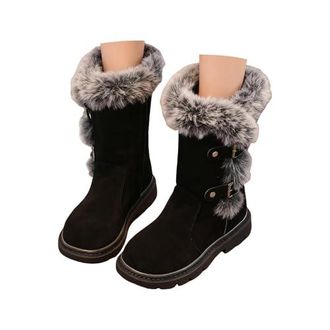 Generic Bottes de neige dhiver pour femme - Plateformes mi-mollet - Doublure en daim - Fermeture &eacute;clair lat&eacute;rale - Talon &eacute;pais - Bout rond - Sangles &agrave; boucle 
