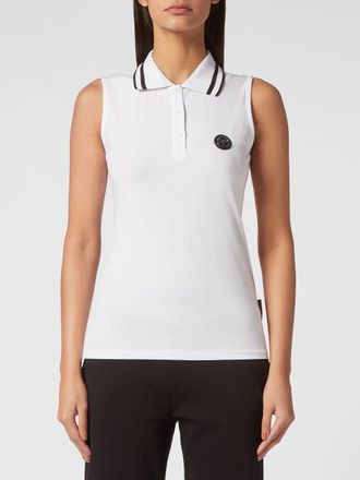 Plein Sport Polo sans manches en coton avec col &agrave; rayures
