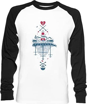 Vendax Le Kraken Et Le Phare Unisex Baseball T-Shirt Manches Longues Homme Femme Blanc Noir