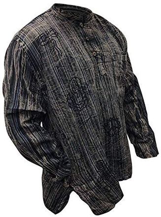 Shopoholic Fashion Grand-père Hippie Unisexe à Rayures légères délavées à la Pierre, Black, 4XL