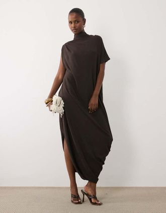 Asos Robe longue avec col montant et foulard - Marron