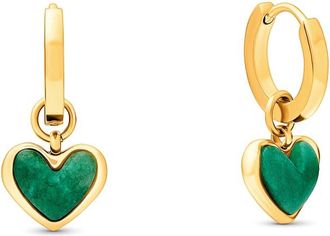 Abbott Lyon Kleine Creolen aus wasserfestem Edelstahl mit 18-Karat-Vergoldung und herzförmigen Anhängern mit grünem Quarz-Goldfarben