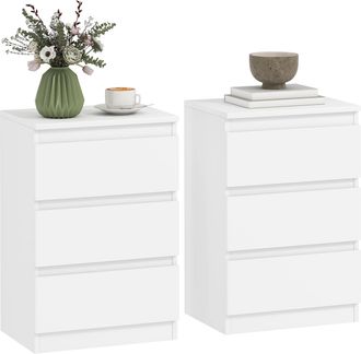 HOMCOM Nachttisch, 2er Set Beistelltisch mit 3 Schubladen, Nachtschrank, Nachtkommode für Schlafzimmer, Wohnzimmer, 40 x 30 x 59,5 cm, Weiß