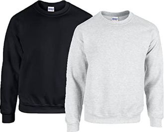 Gildan Sweat-shirt à col rond en polaire pour homme style G18000, 1 x noir + 1 x gris cendré + 1 x bloc-notes Hl Achat, L