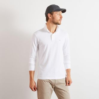 Eden Park Polo Blanc Uni En Piqu&eacute; De Coton Stretch Old Ref Pp