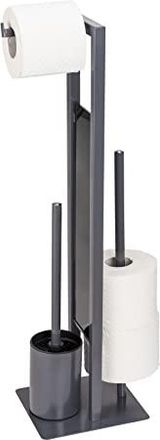 WENKO Stand WC-Garnitur Mod. Rivalta freistehend mit Toilettenpapier- und Ersatzrollenhalter WC-Bürste und Toilettenbürstenhalter matt lackierter Stahl Tren
